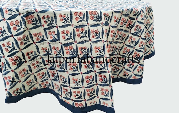 Floral Round Tablecloth Flower Design Hand Block Printed Home - Etsy