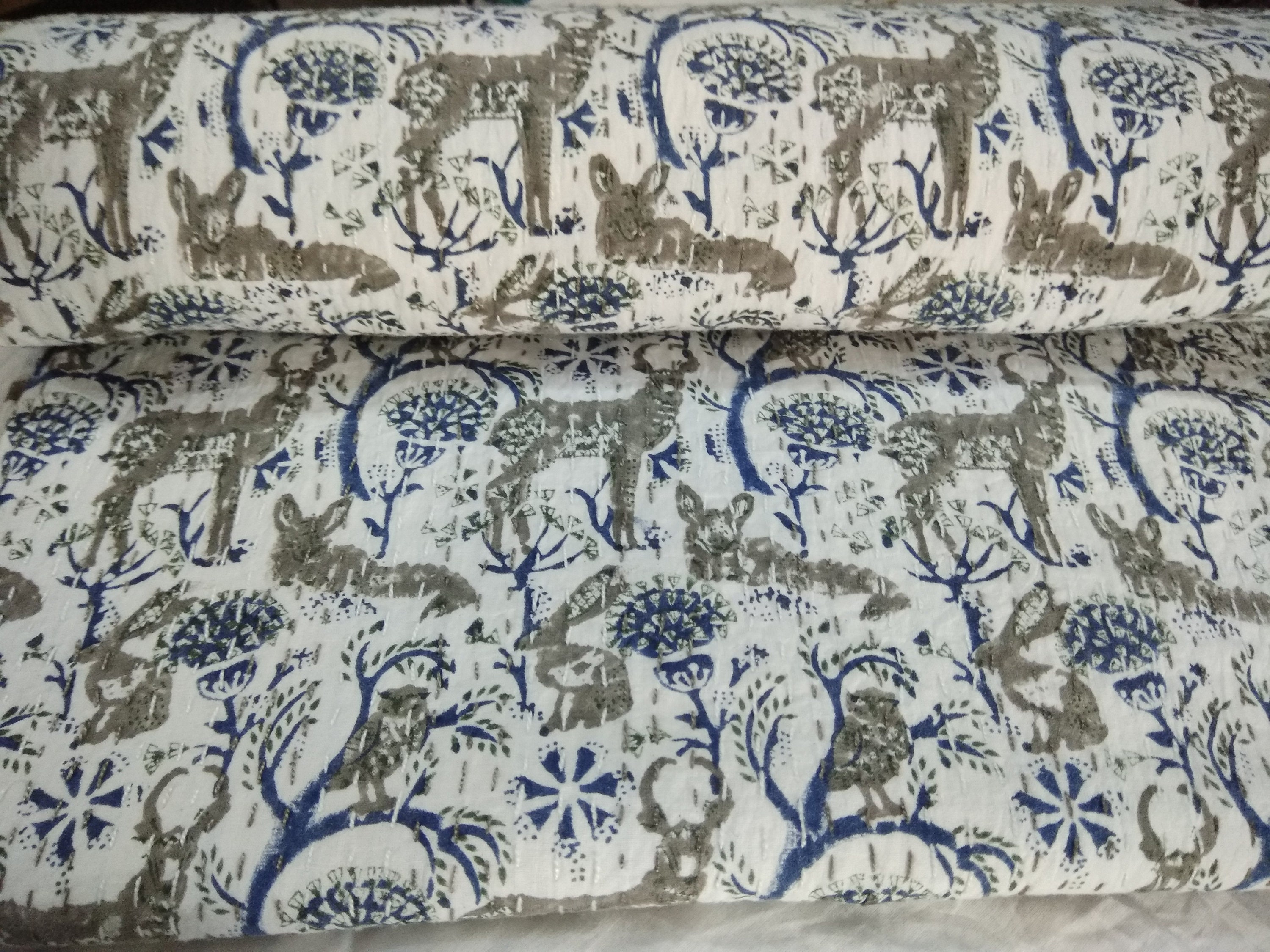 Animal Block Print Bed Cover Cotton Bedspread Blanket Throw - Etsy