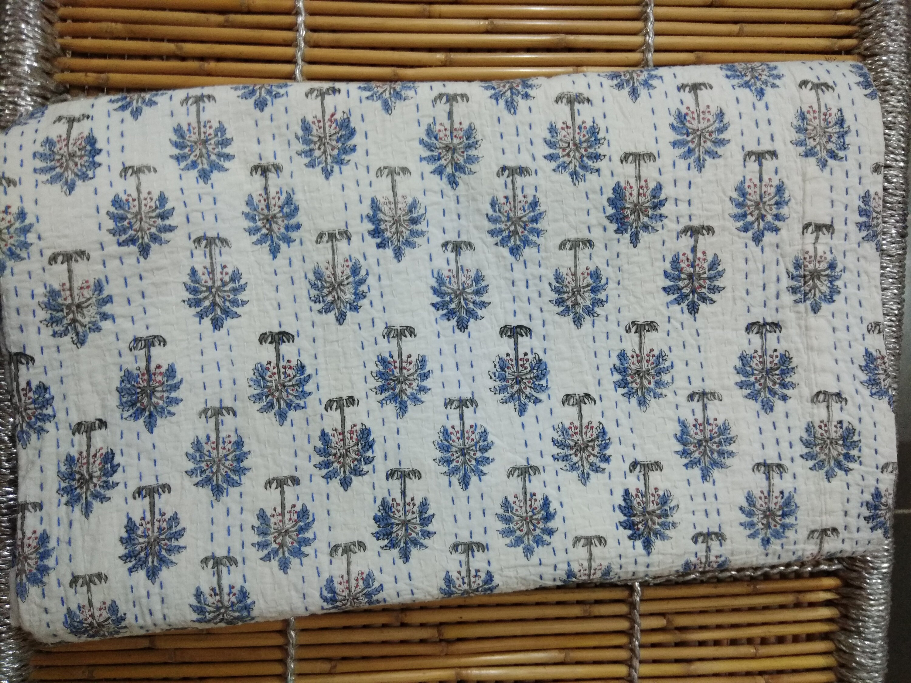 New Hand Block Print Palm Tree Bed Cover Inadian Handmade | Etsy