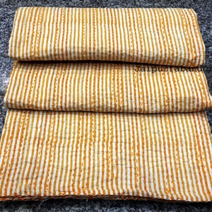 Strep Print Kantha Bed Cover Hand Stitched Kantha Quilt Block Print ...