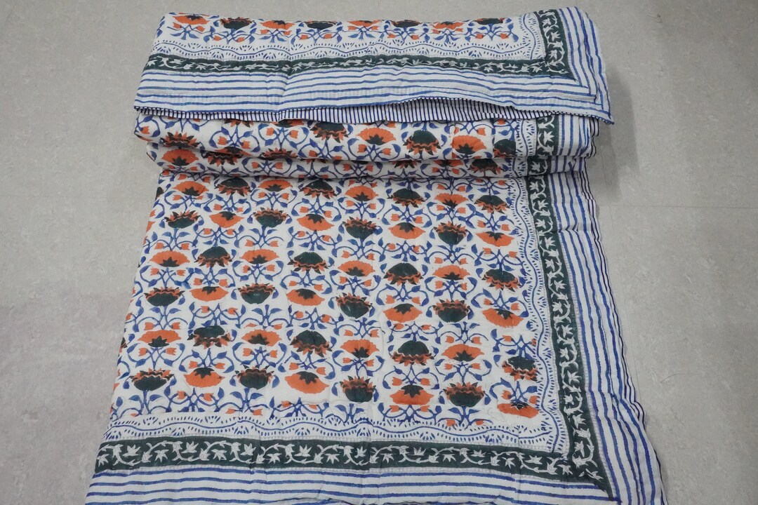 Block Print Quilt King Size Quilt, Handmade Jaipur Quilt Rajai Quilted ...
