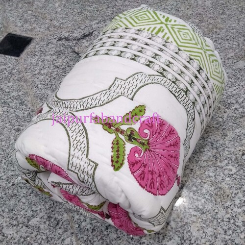 New Cotton Quilt Handmade Hand Block Print Rajai Floral Print - Etsy
