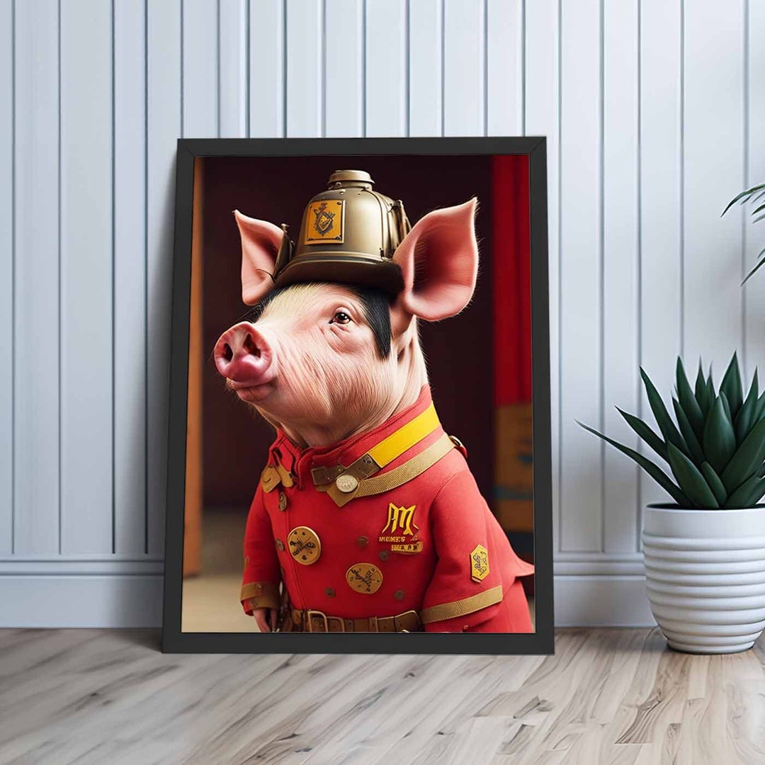 Firefighter Pig Fireman Cute Pig Posters Farmer Gift Idea Pig - Etsy