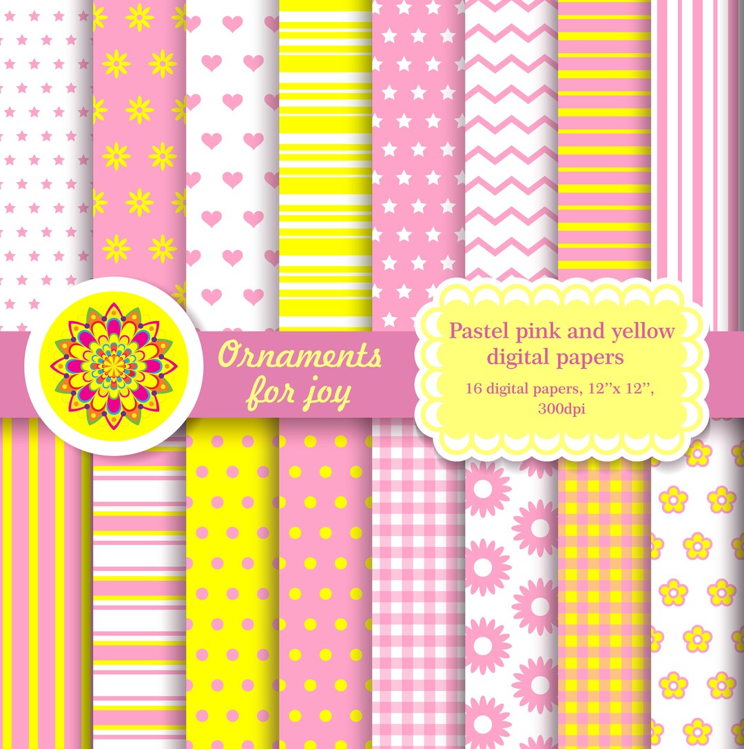 Summer, Colorful, Pastel Pink, Yellow Digital Papers, Floral Digital ...