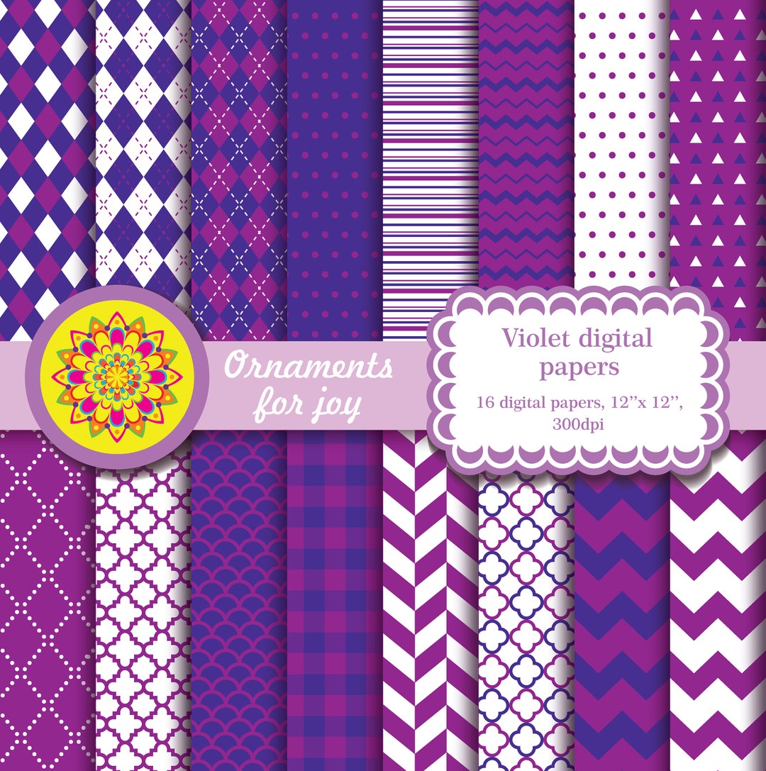 Bright Violet Digital Papers,purple and White Digital Papers,argyle ...
