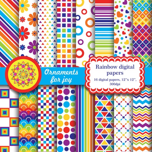 Colorful Bright Color Rainbow Digital Papers Stripes - Etsy