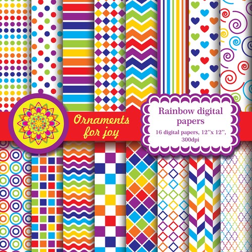 Colorful Bright Color Rainbow Digital Papers Stripes - Etsy