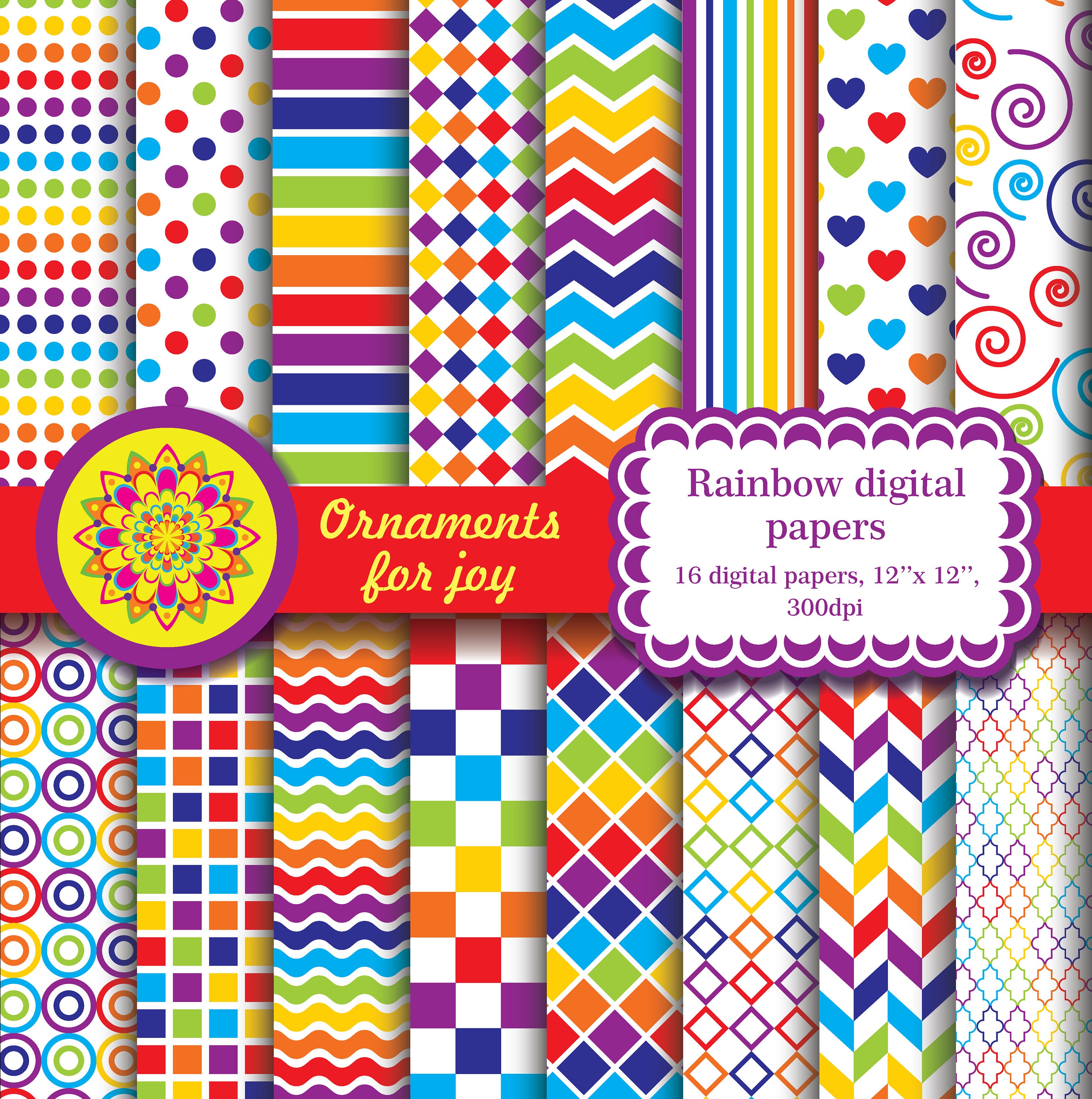 Colorful, Bright Color, Rainbow Digital Papers, Stripes, Chevron ...