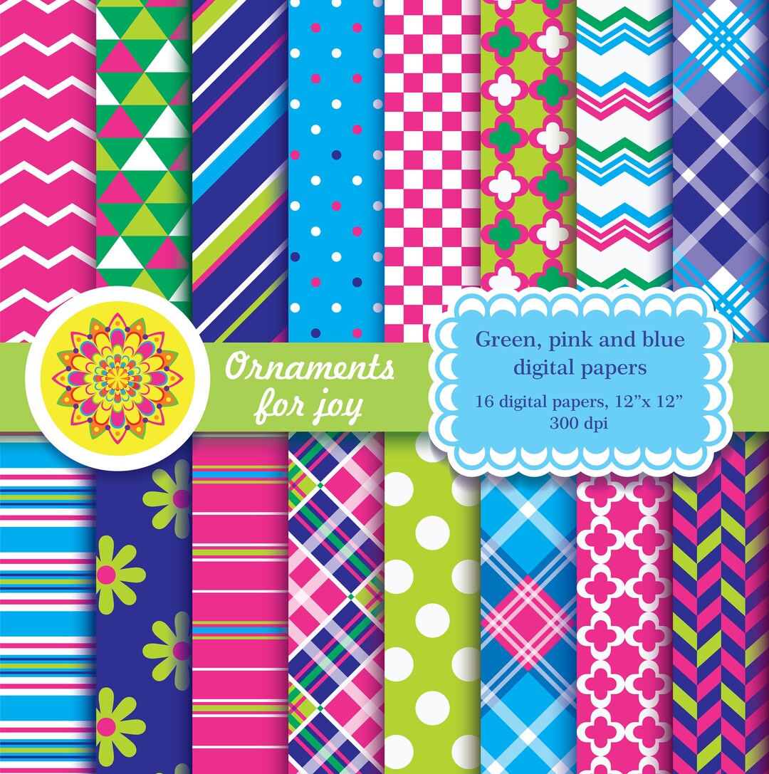 Juicy,colorful, Bright Color Digital Papers,lime Green,navy Blue,sky ...