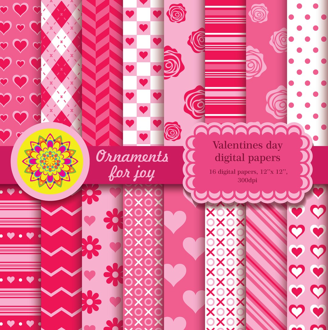 Bright Pink and Red Valentines Day Digital Papers,checker,chevron ...