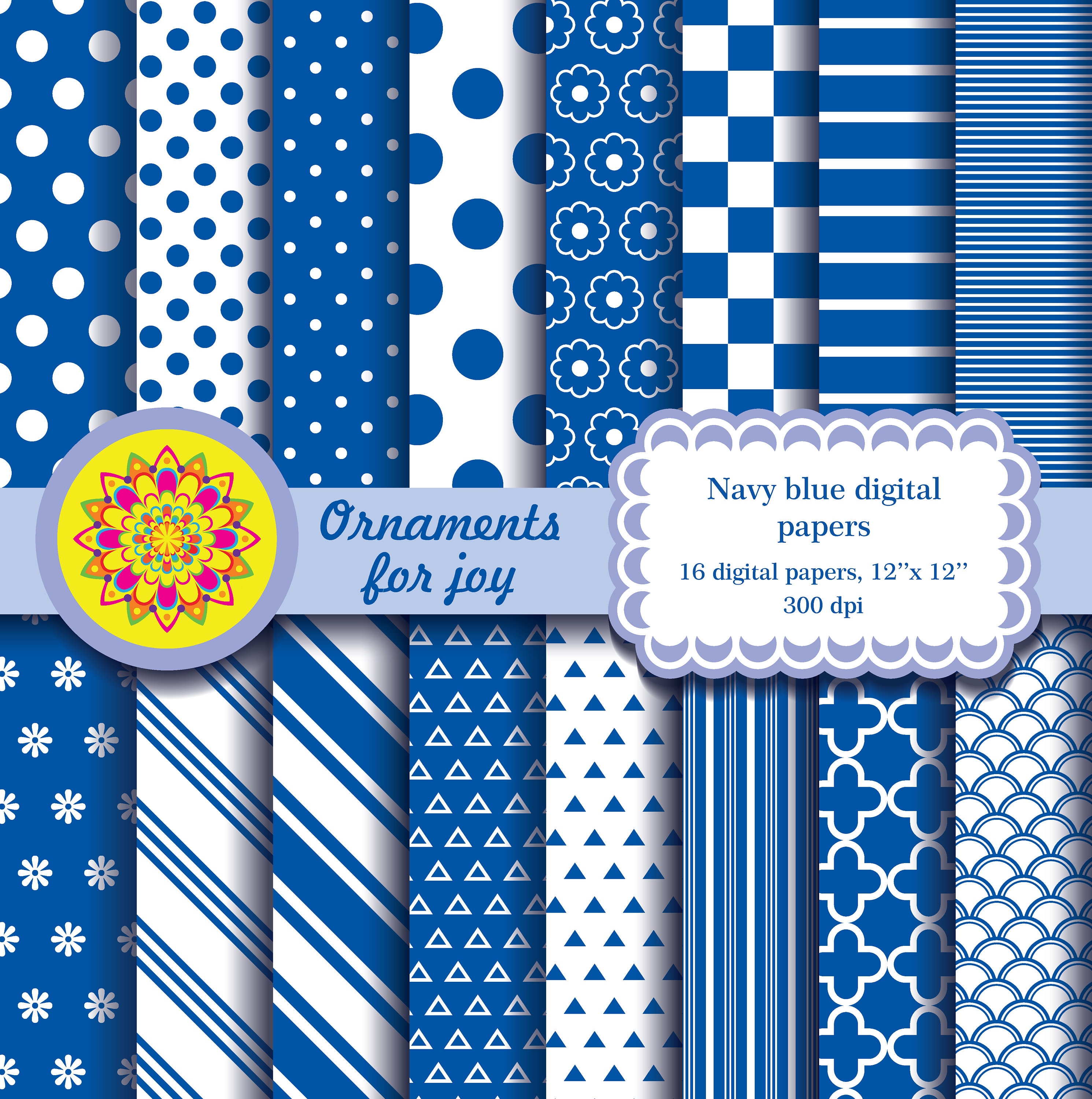 Bright Blue Scrapbook Papers,navy Blue Digital Scrapbook Paper, Navy ...