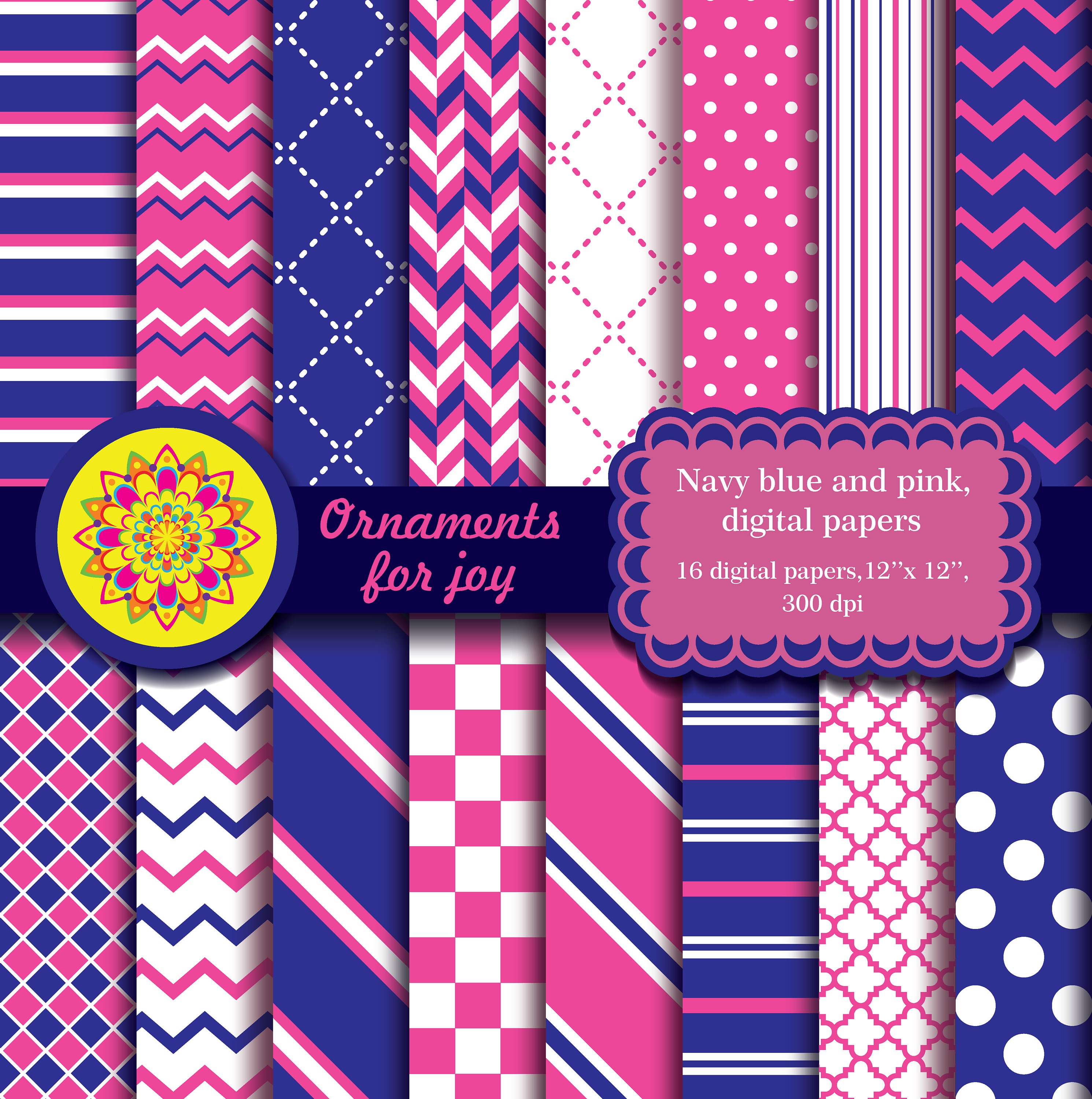 Pink And Navy Blue Chevron