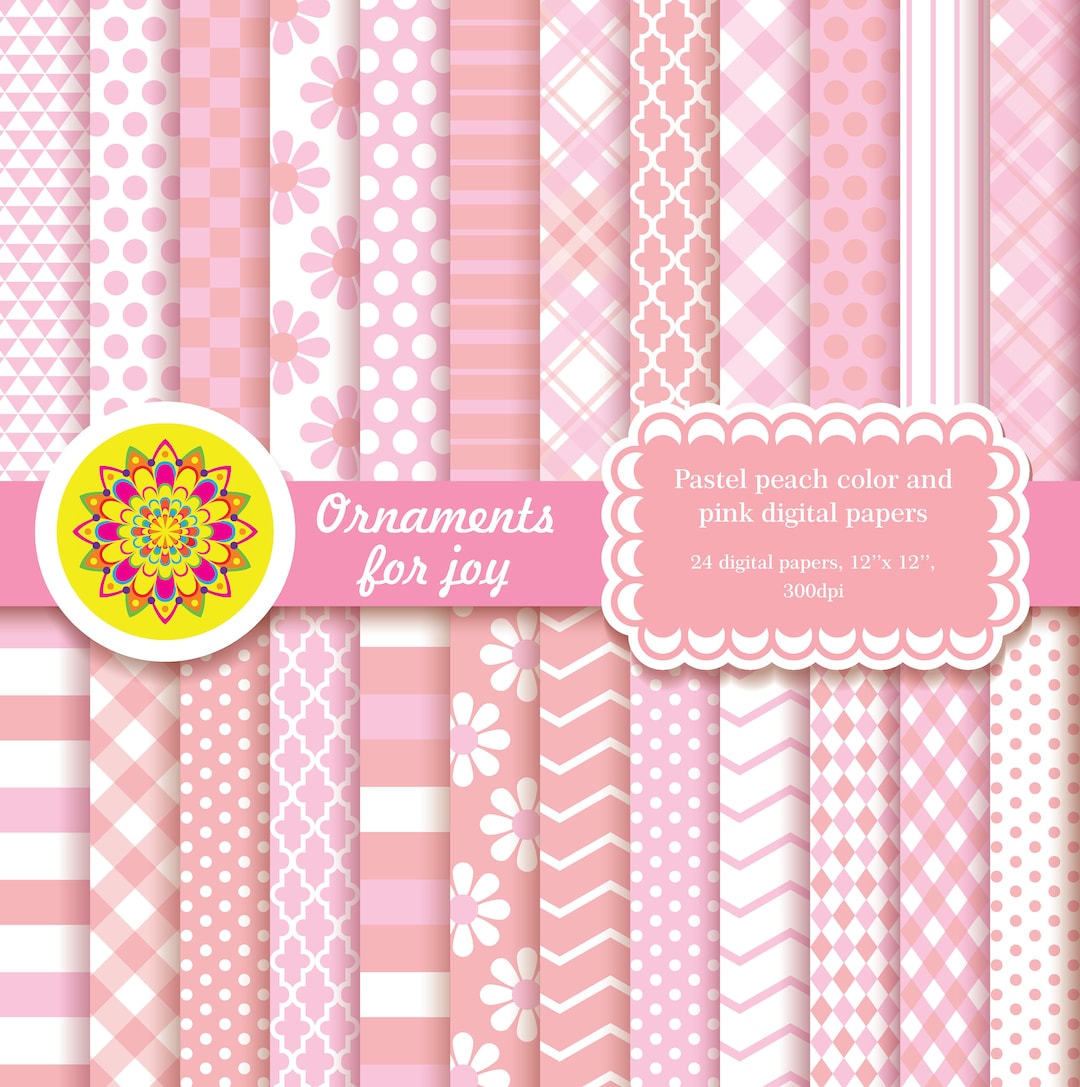 Pastel Pink and Peach Color Digital Papers,salmon Pink Digital Papers ...