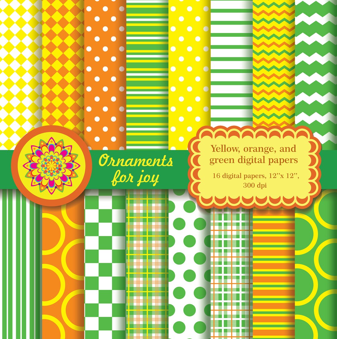 Colorful, Bright, Yellow, Orange and Green Digital Papers, Spring ...