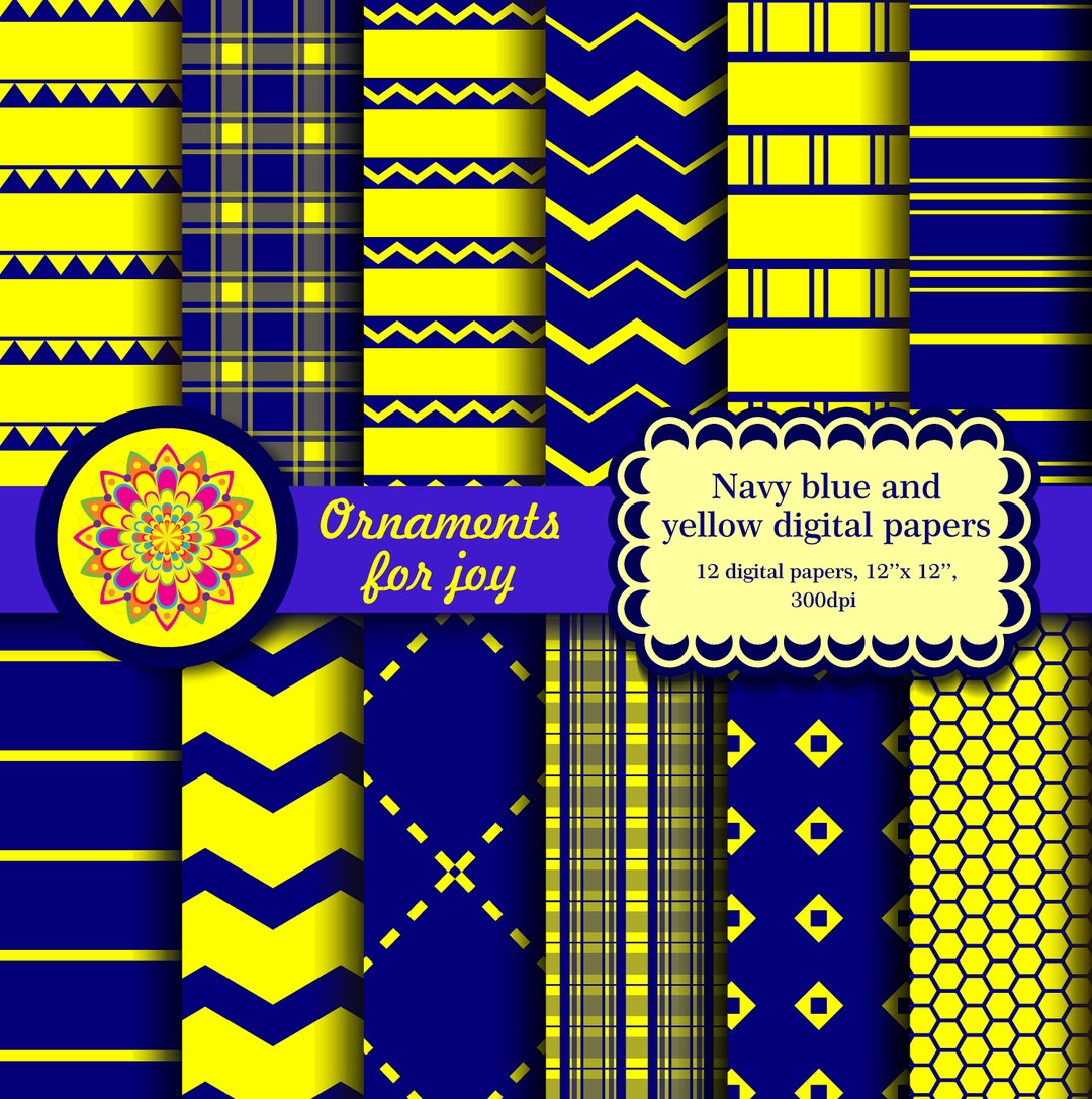 Navy Blue and Yellow Digital Paper, Dashed Lines in Diagonal Grid ...