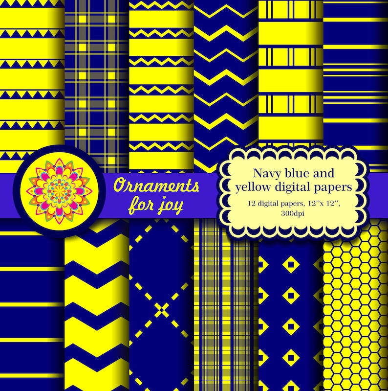 Navy Blue and Yellow Digital Paper, Dashed Lines in Diagonal Grid ...