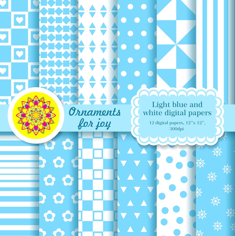 Pastel Blue Digital Papers, Light Blue Digital Papers, Abstract ...