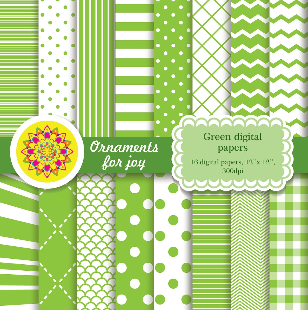 Lime Green Digital Papers, Polka Dots, Stripes,chevron,dotted Lines in ...