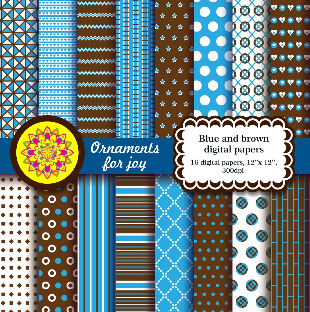 Colorful, Blue and Brown Digital Paper, Triangles, Dotted Lines in ...
