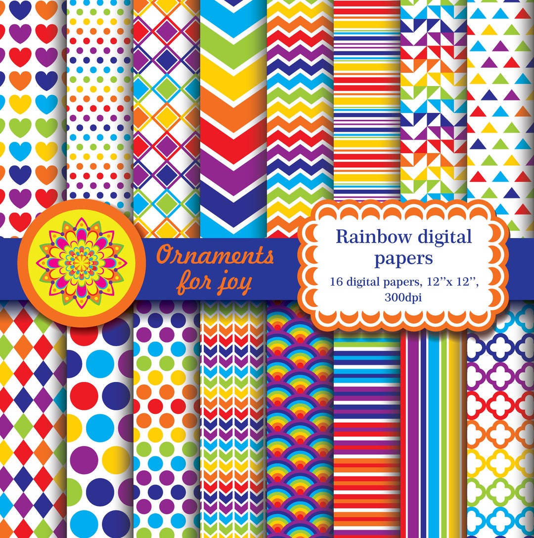 Bright Color, Colorful Digital Papers, Rainbow Digital Papers, Hearts ...