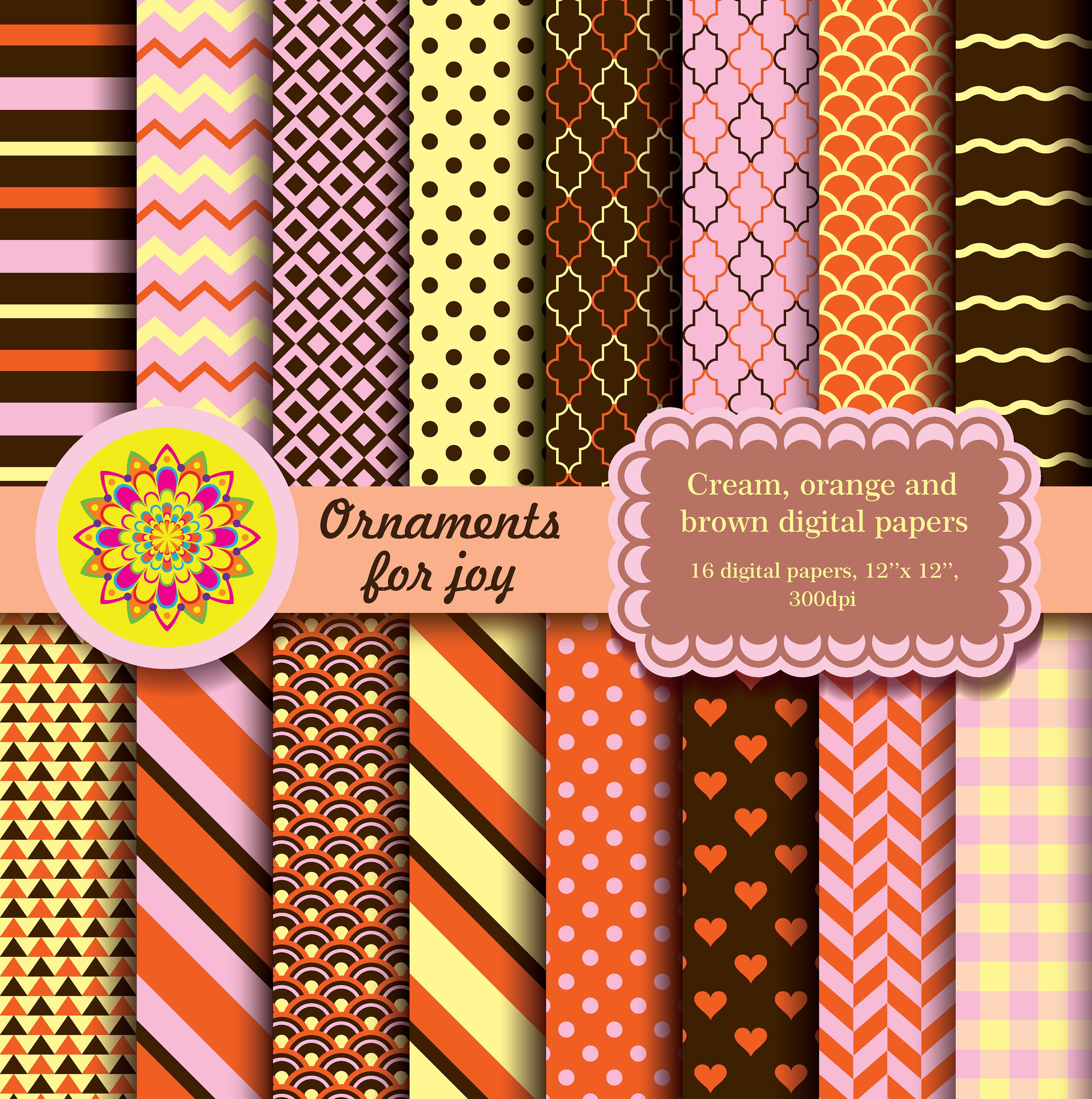 Colorful, Cream Tones Scrapbook Papers, Earth Tones Digital Scrapbook ...