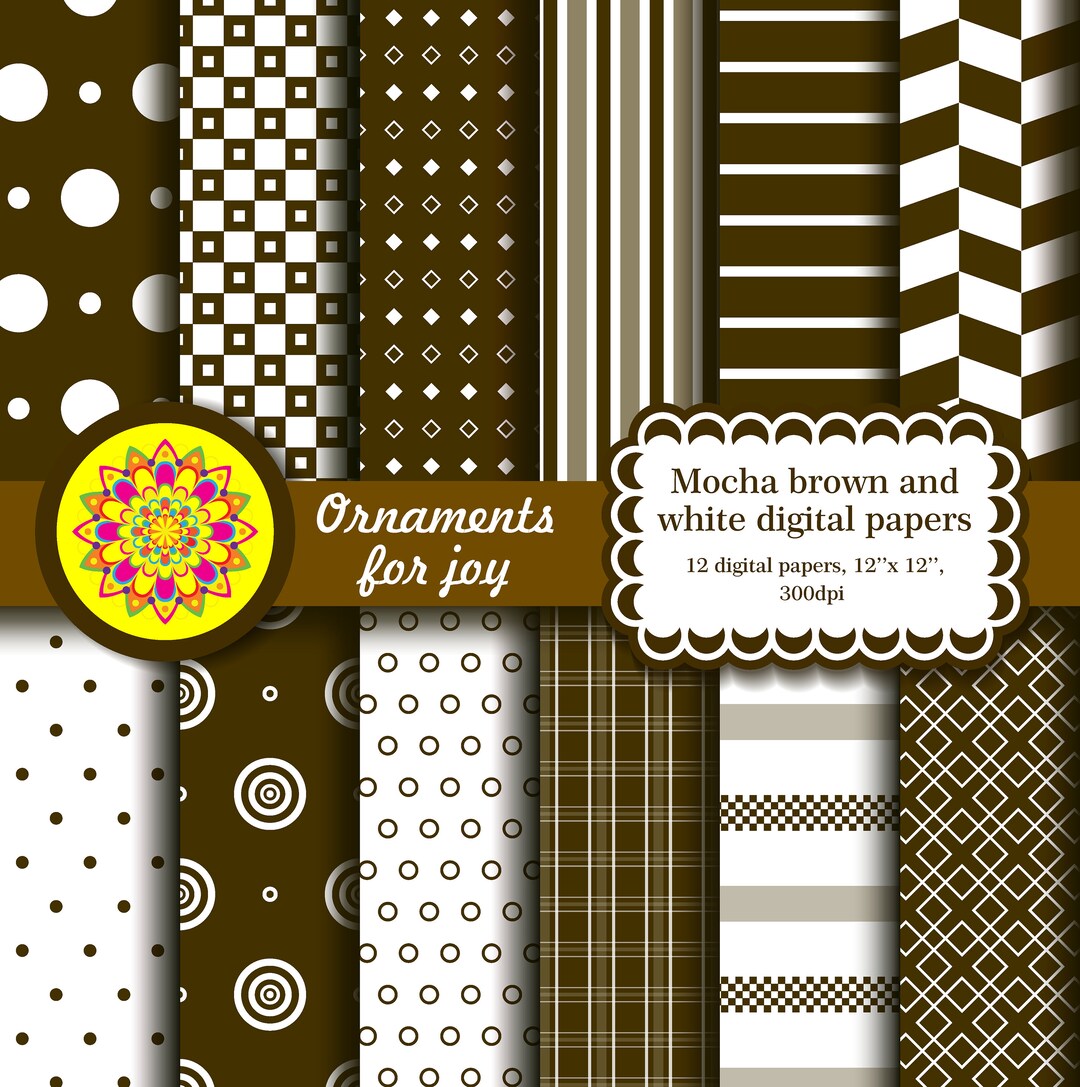 Mocha Brown and White Digital Papers, Abstract Geometric Digital Papers ...
