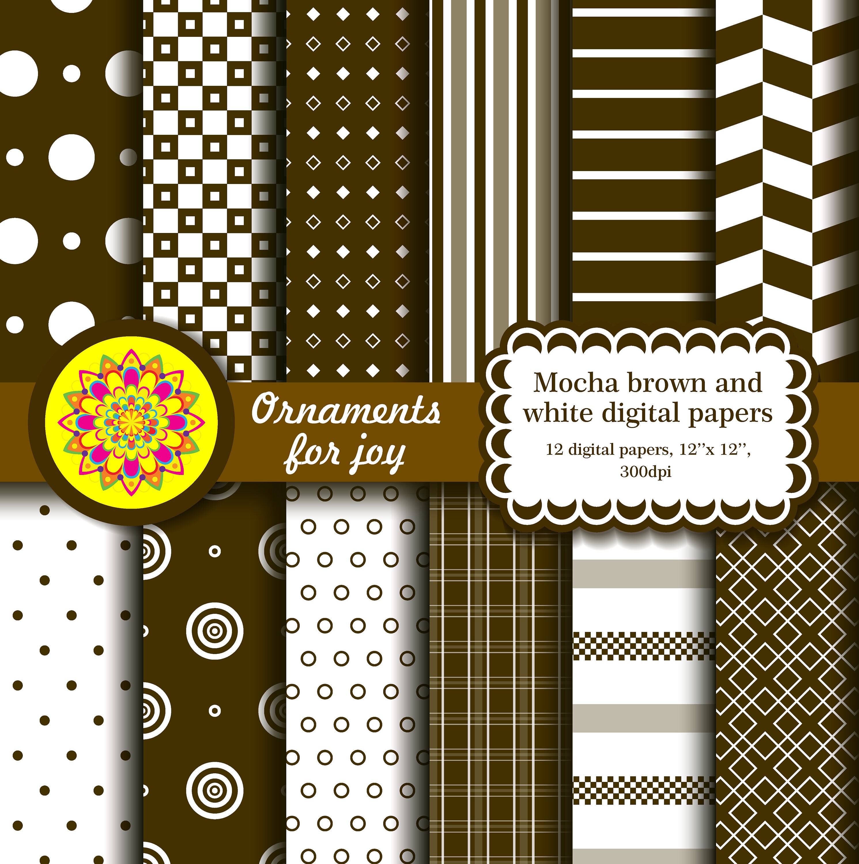 Mocha Brown and White Digital Papers, Abstract Geometric Digital Papers ...