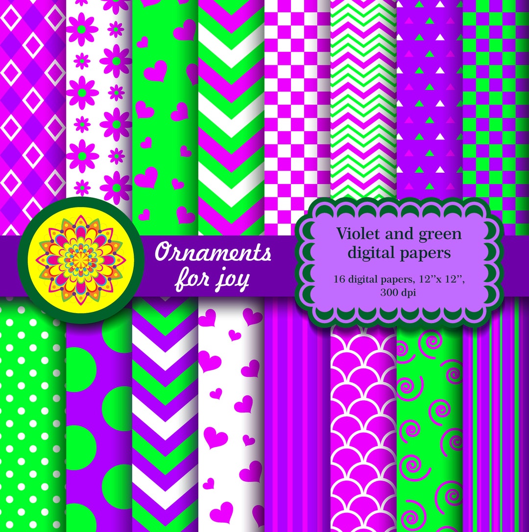 Neon, Bright, Blue Violet, Magenta and Green Digital Papers,colorful ...