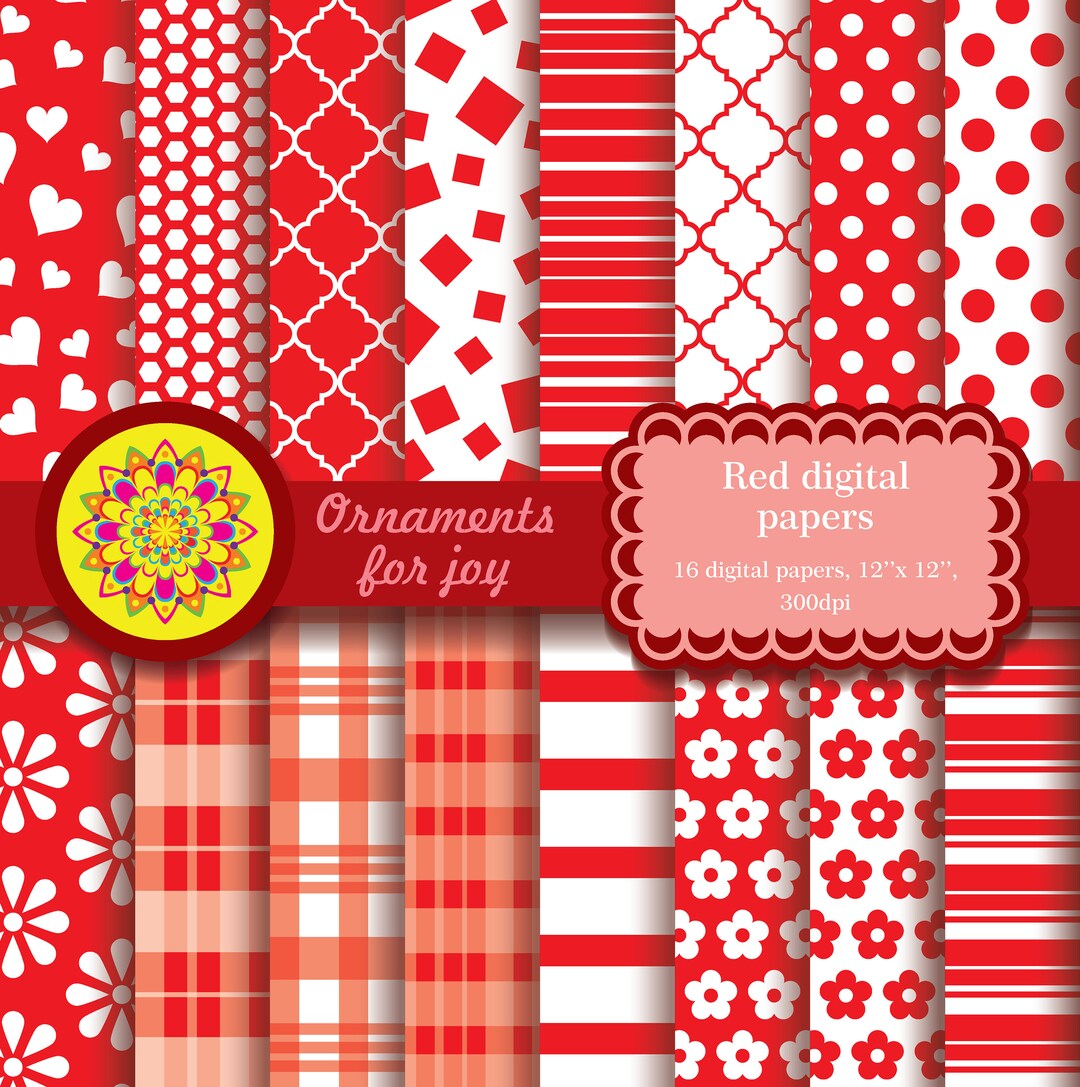 Colorful Digital Papers, Bright Digital Papers, Red and White Digital ...