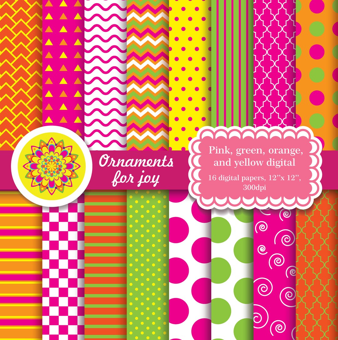 Spring,colorful,bright,pink,orange, Yellow, Green Digital Papers, Polka ...