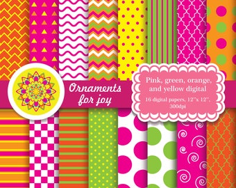Colorful Bright Yellow Orange and Green Digital Papers - Etsy