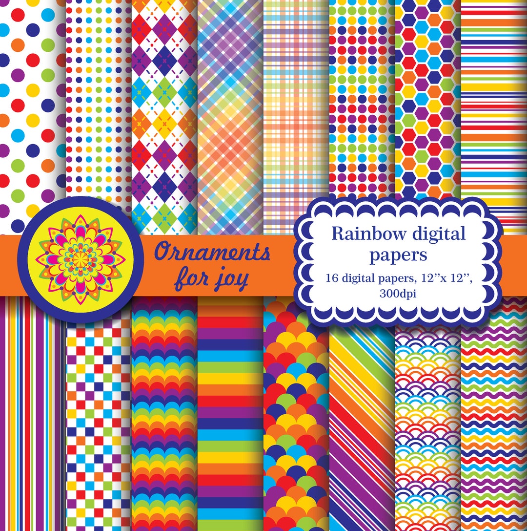 Colorful Digital Papers, Bright Color Digital Papers, Rainbow Digital ...