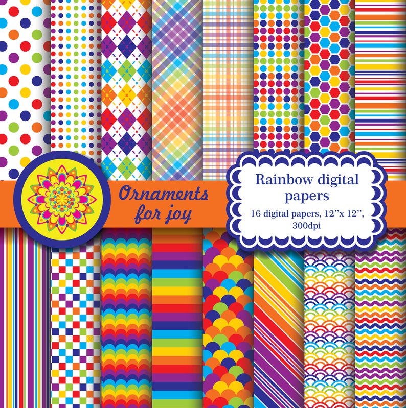 Colorful Digital Papers, Bright Color Digital Papers, Rainbow Digital ...