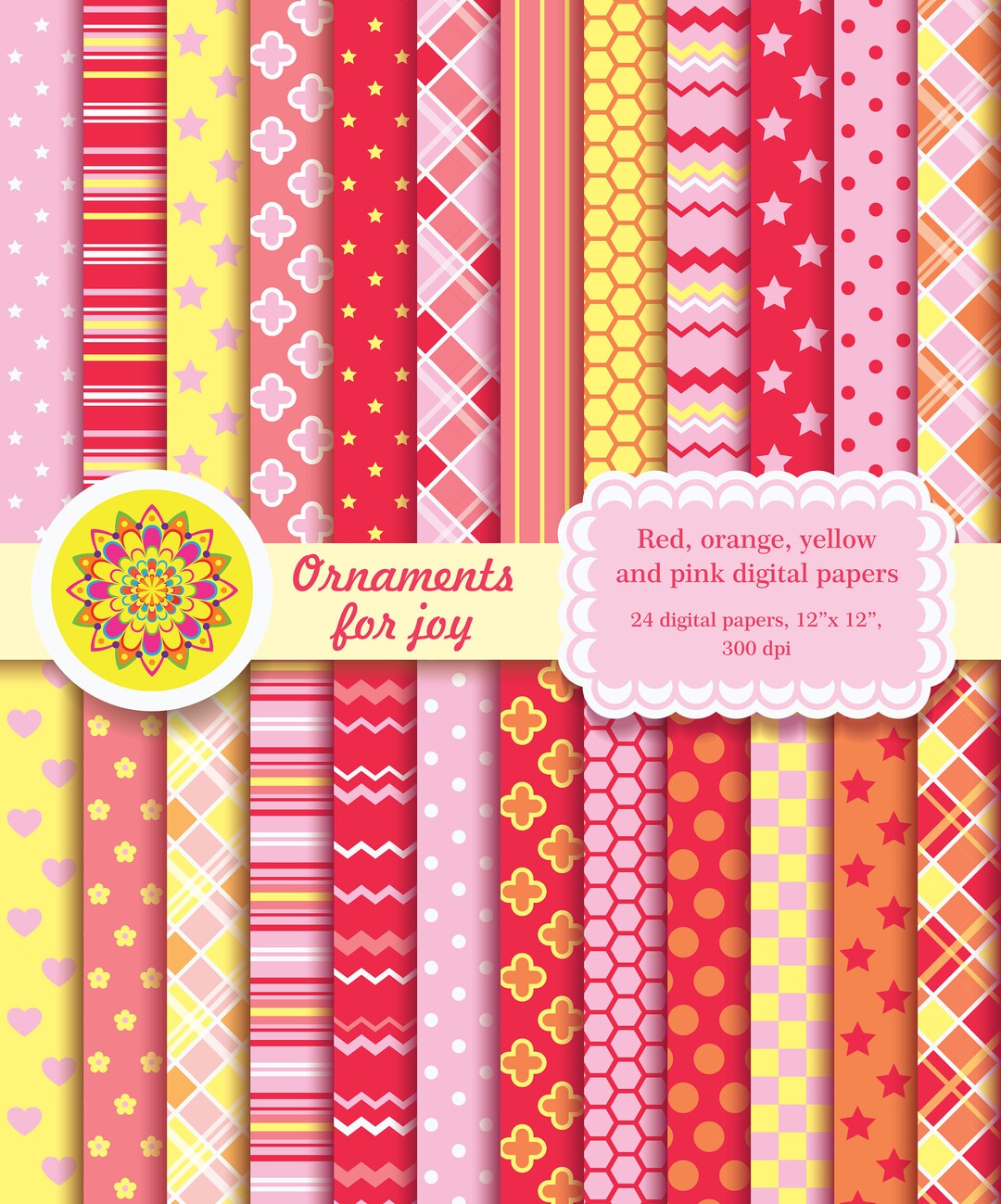 Colorful,summer Colors,juicy,pink,yellow,orange,coral,red,digital Paper ...