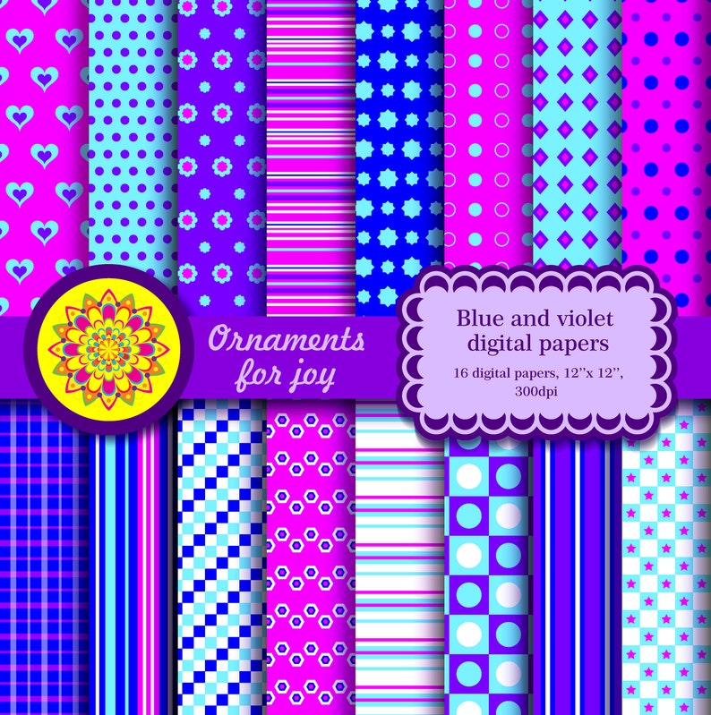 Neon, Colorful Digital Papers, Bright Color Digital Papers, Blue and ...