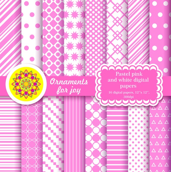 Pastel Pink and White Digital Papers Pink Digital Papers | Etsy
