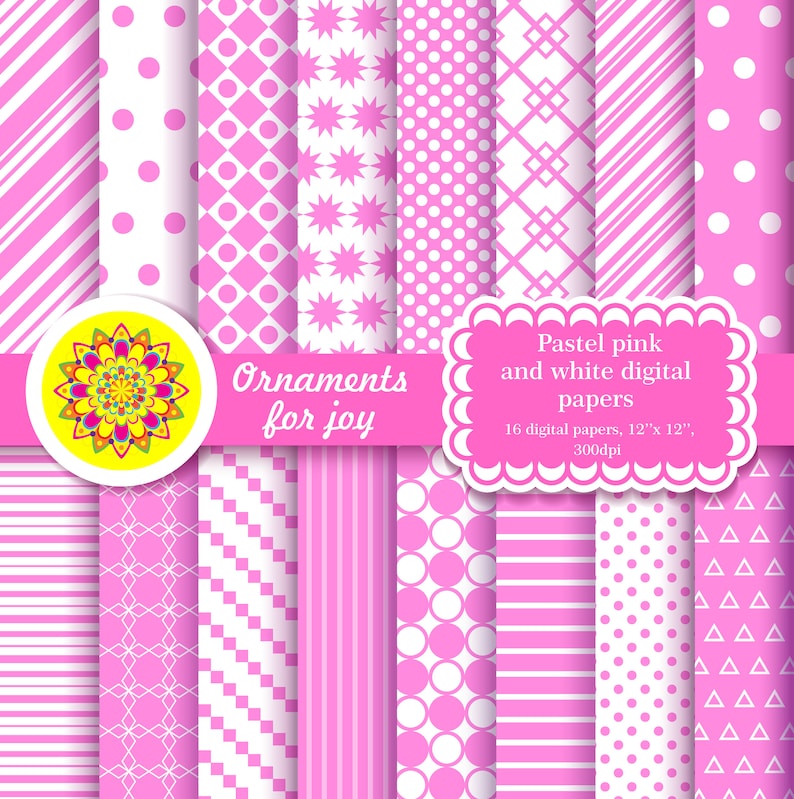 Pastel Pink and White Digital Papers, Pink Digital Papers, Stripes ...