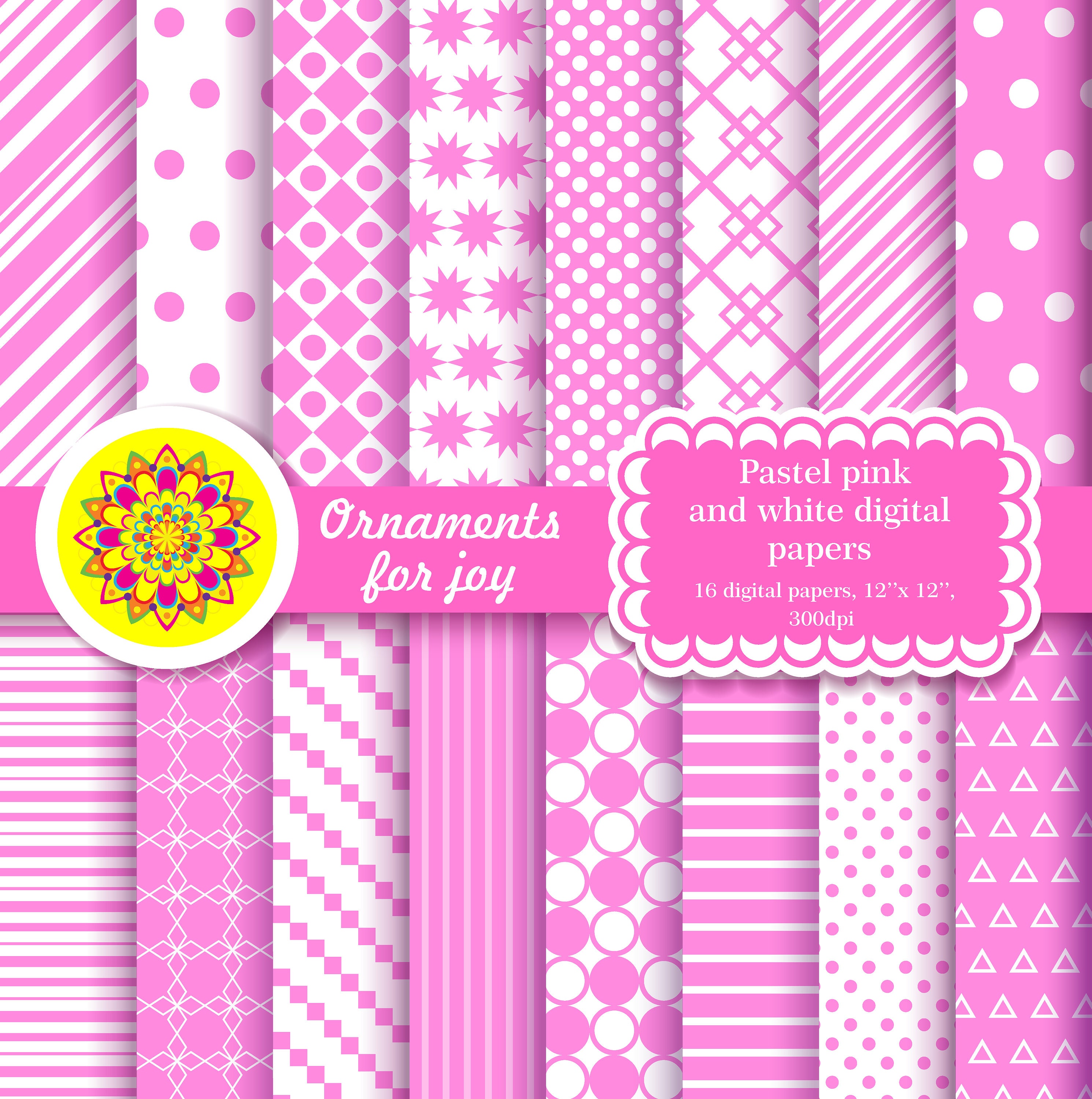 Pastel Pink and White Digital Papers, Pink Digital Papers, Stripes ...