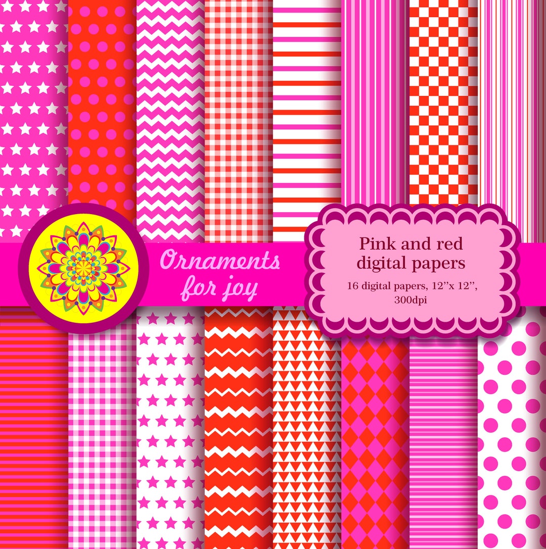 Colorful, Bright Pink and Red Color Digital Papers, Digital Papers ...