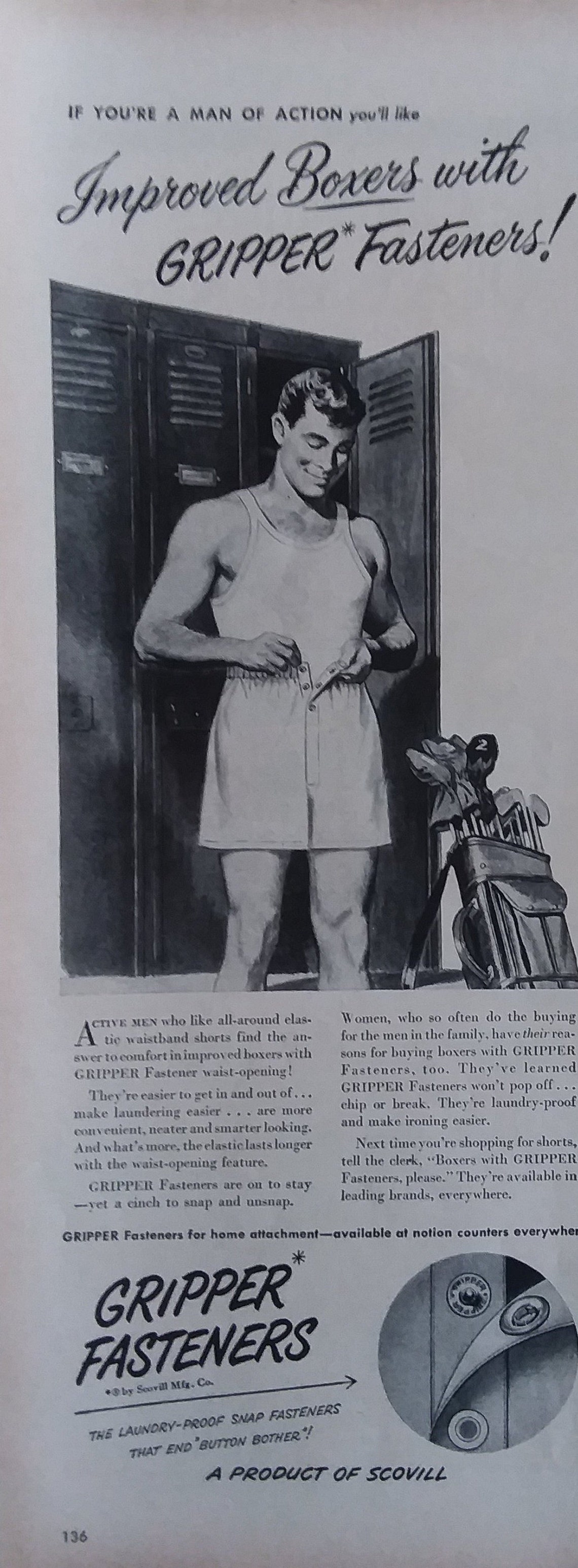 1940s Man in Boxers Underwear Gripper Fasteners Ad Locker Room - Etsy