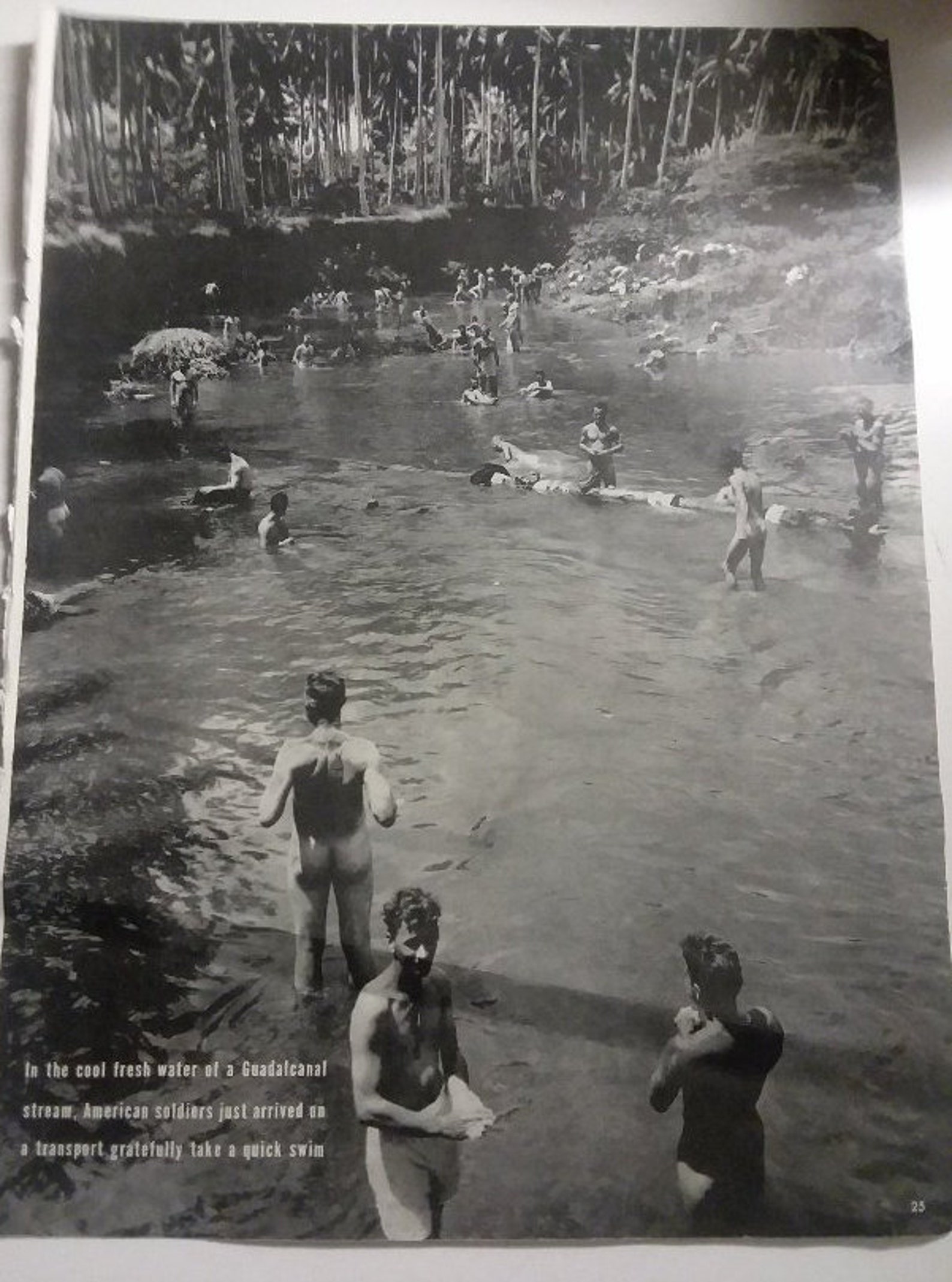 1943 Ww2 1 Page Photospread Naked Soldiers Bathing At Guadalcanal World