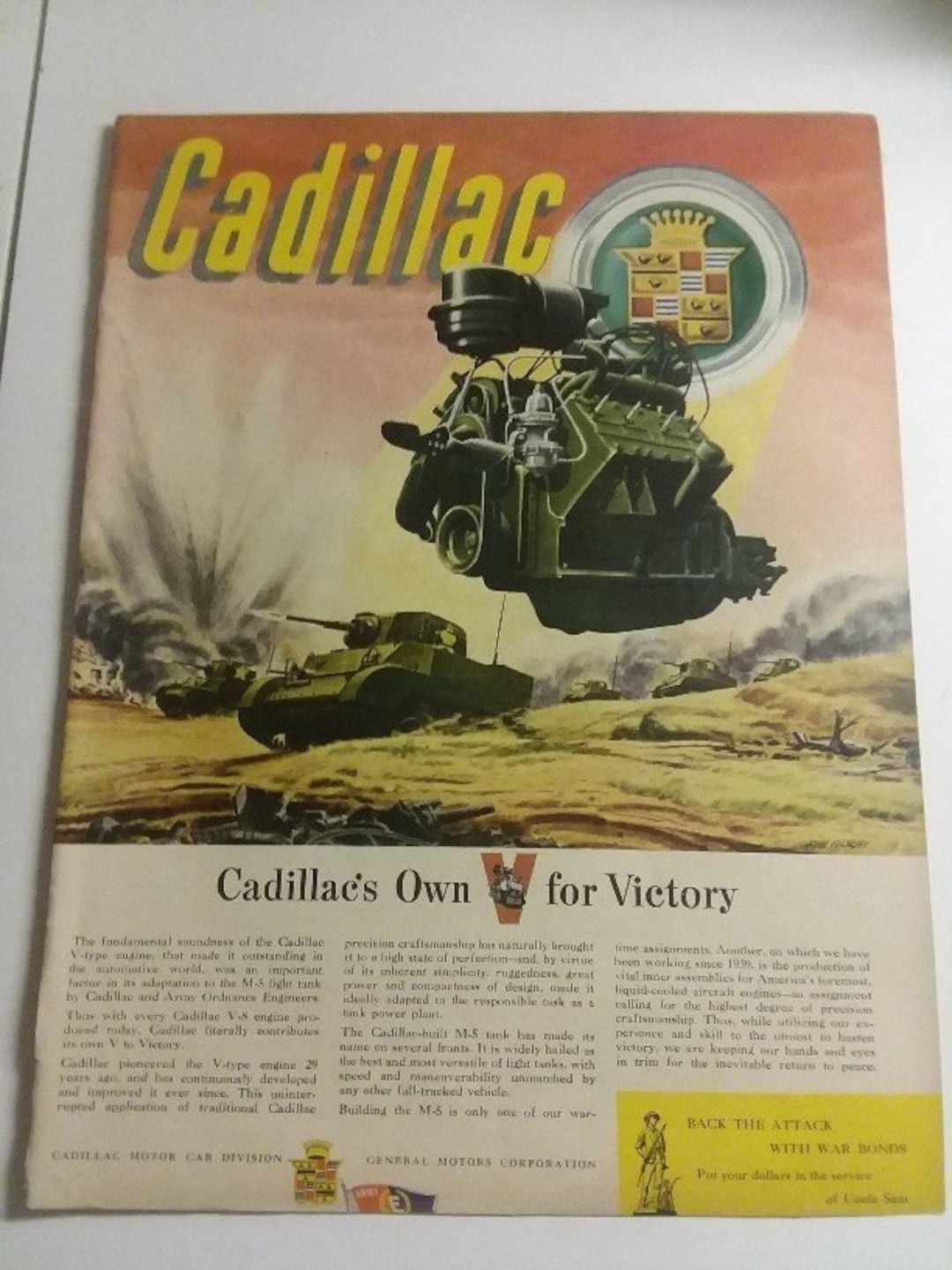 1940s WW2 Cadillac V8 M-5 Tank Army Ordnance Engine Ad - Artwork by ...
