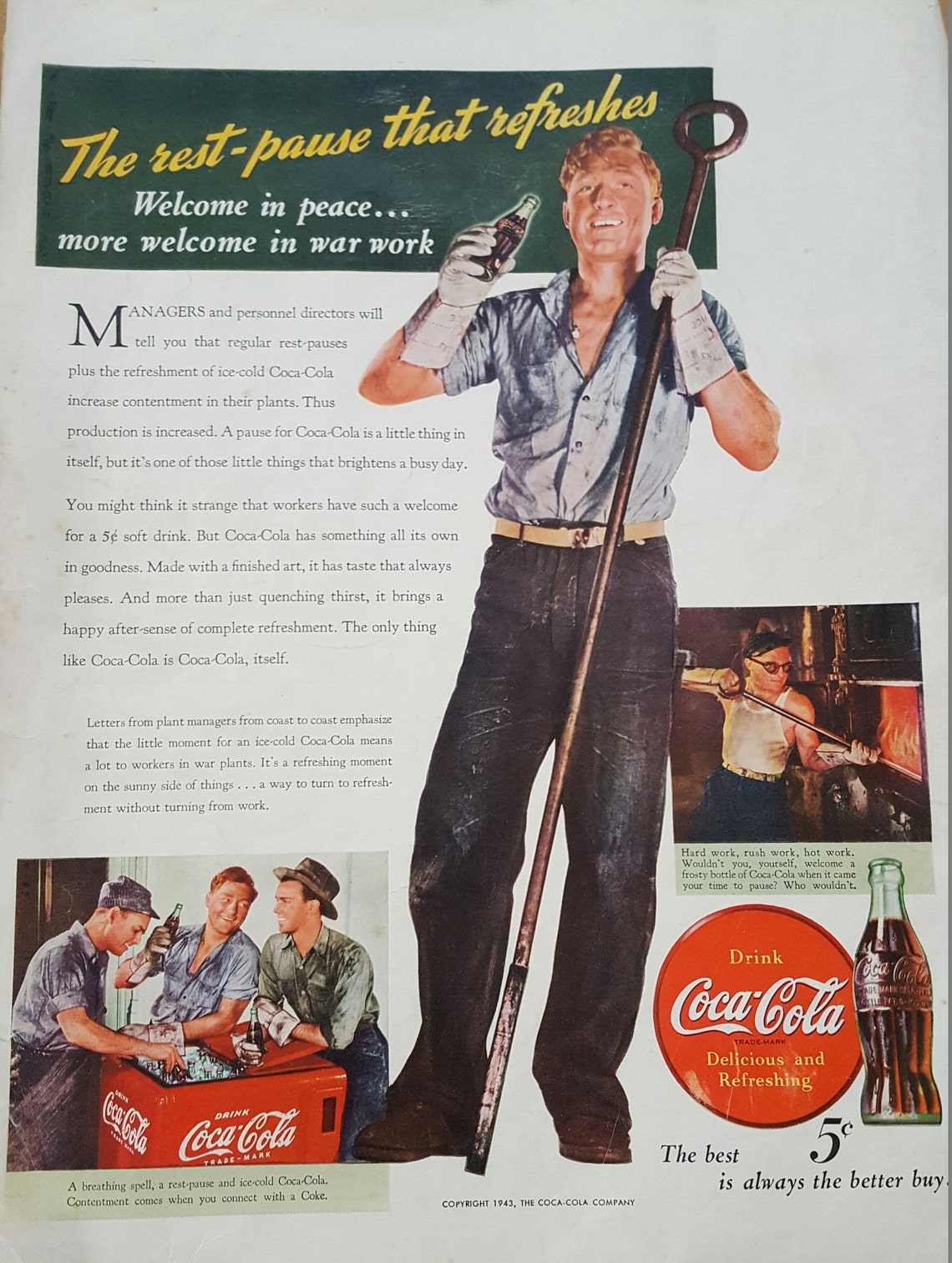 1943 WW2 Vintage Coca Cola Coke Ad War Effort Coal Stoker - Etsy