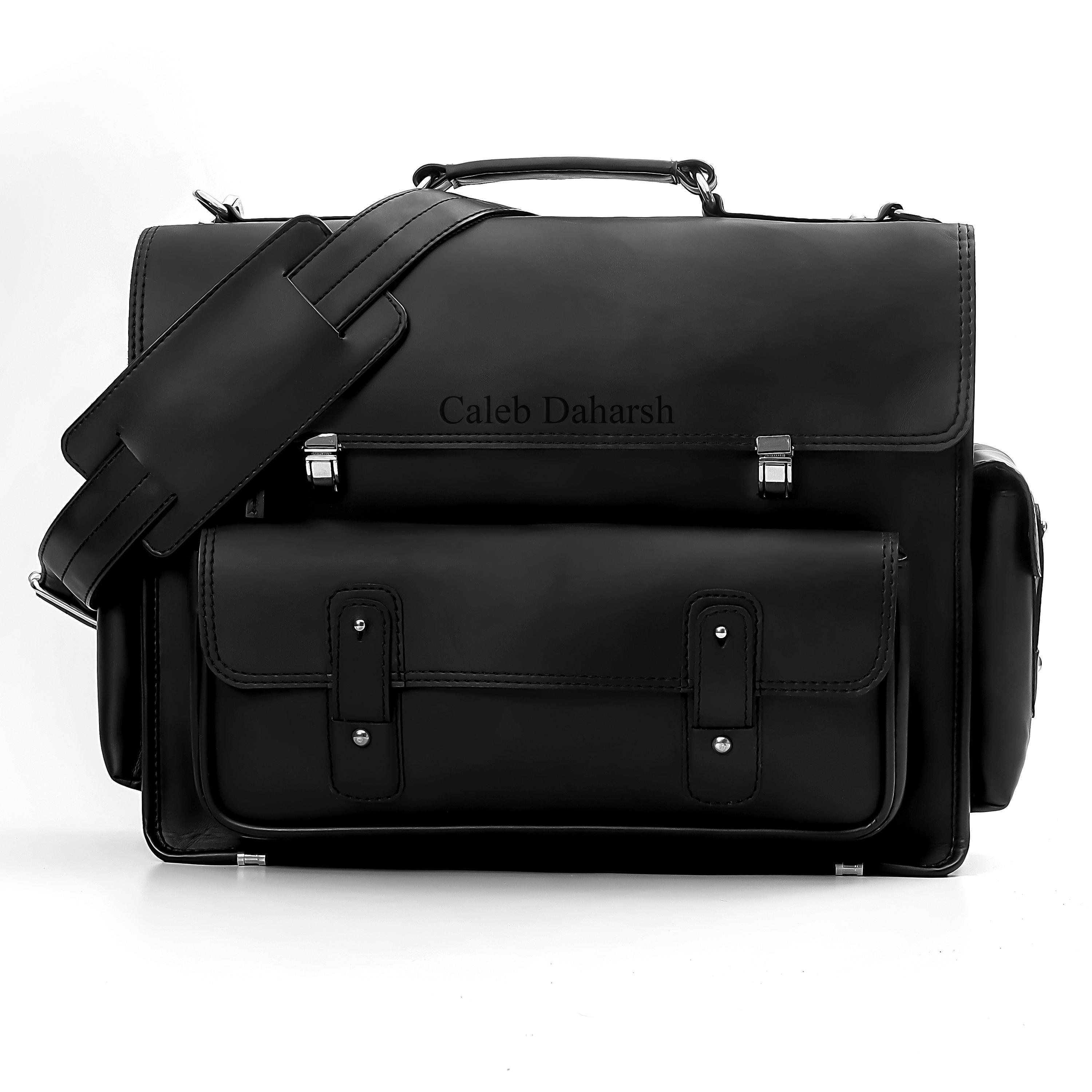 Black Leather Laptop Messenger Bag - Personalized, Handmade for Work - Etsy