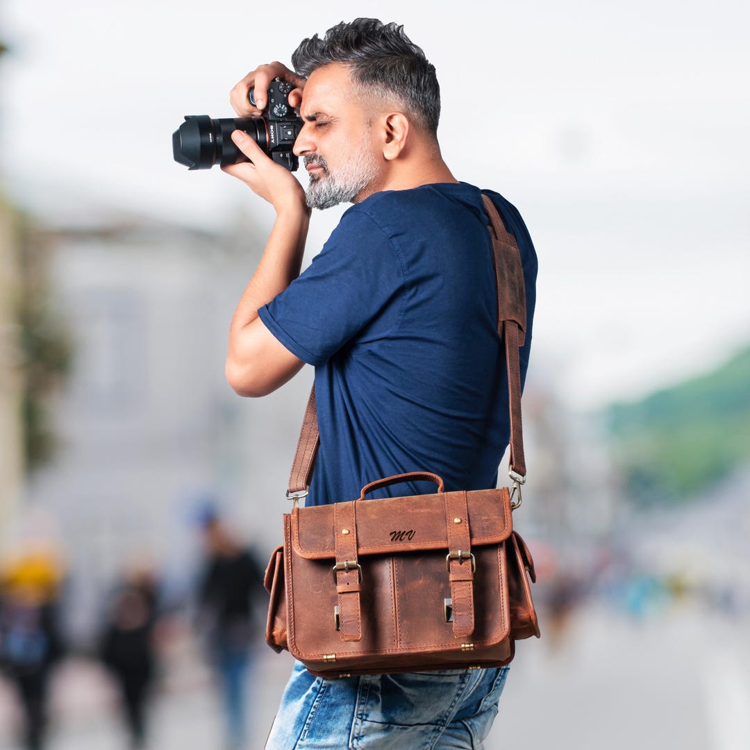 Personalized Full‑grain Leather Camera Satchel – Compact Vintage DSLR ...