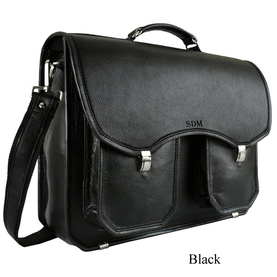 Black Soft Leather Briefcase With Snap Lock Opening Personalized for ...