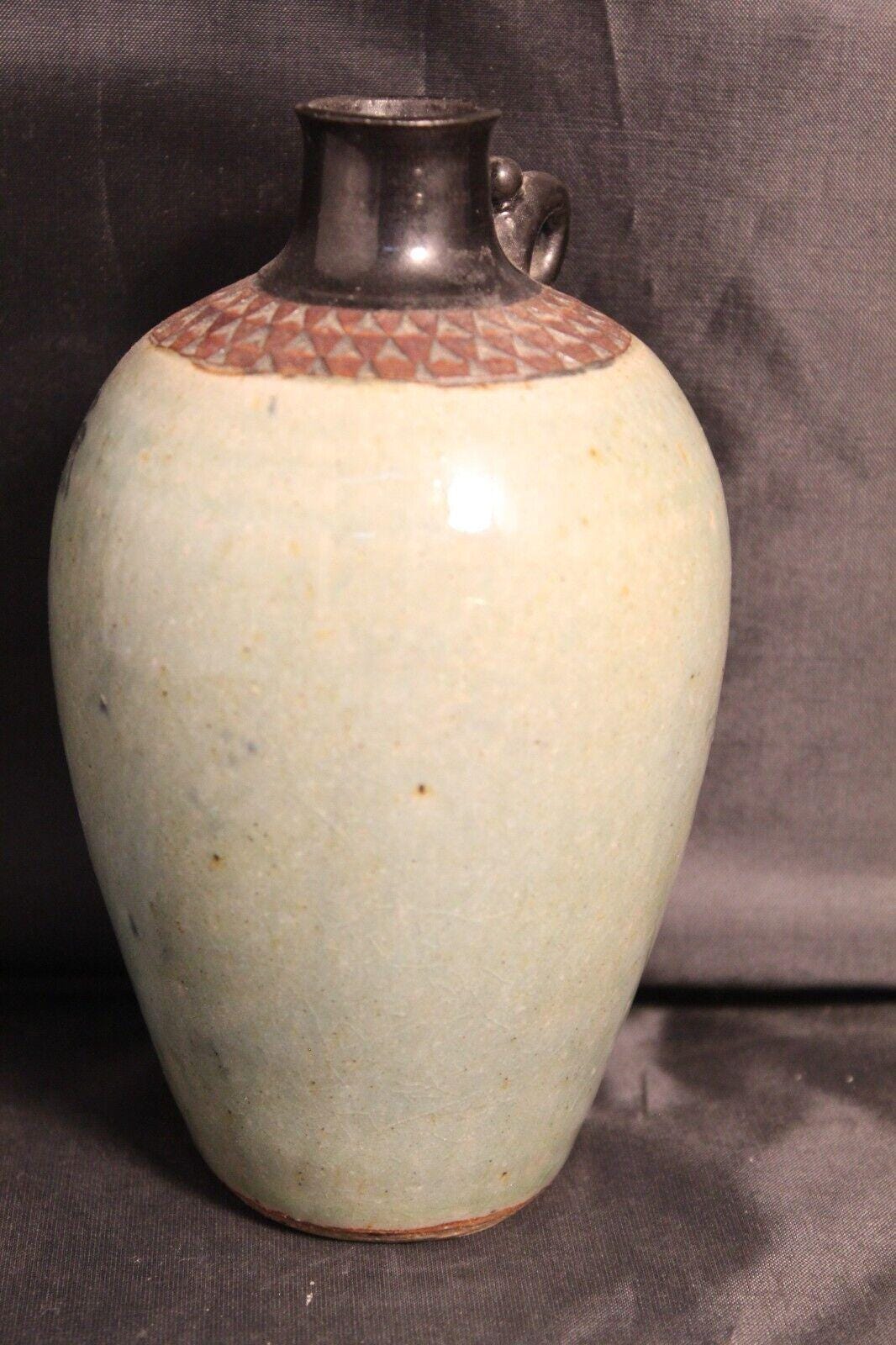 Vintage Art Pottery Handmade Sake Jar Artist Signed Black/brown/green ...