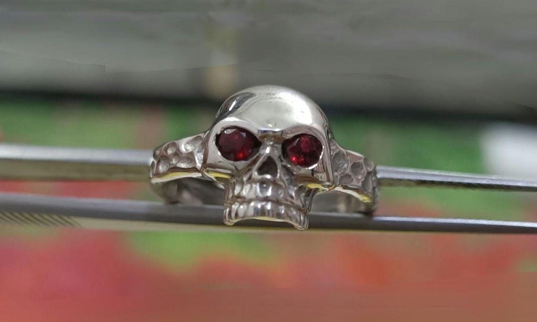 Skull Gemstone Ring, Handmade Gothic 925 Sterling Silver Band, Antique ...