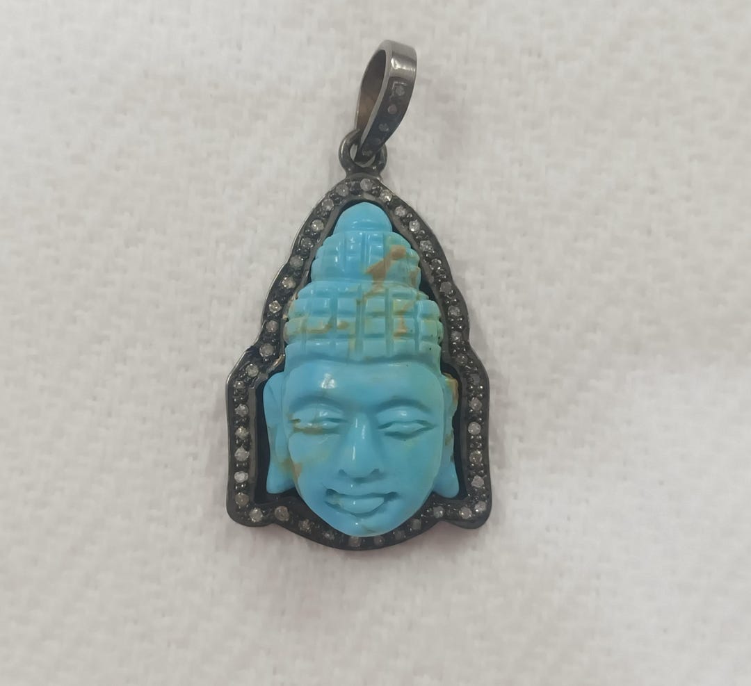 Pave Diamond Turquoise Buddha Pendant: Sterling Silver Charm - Etsy