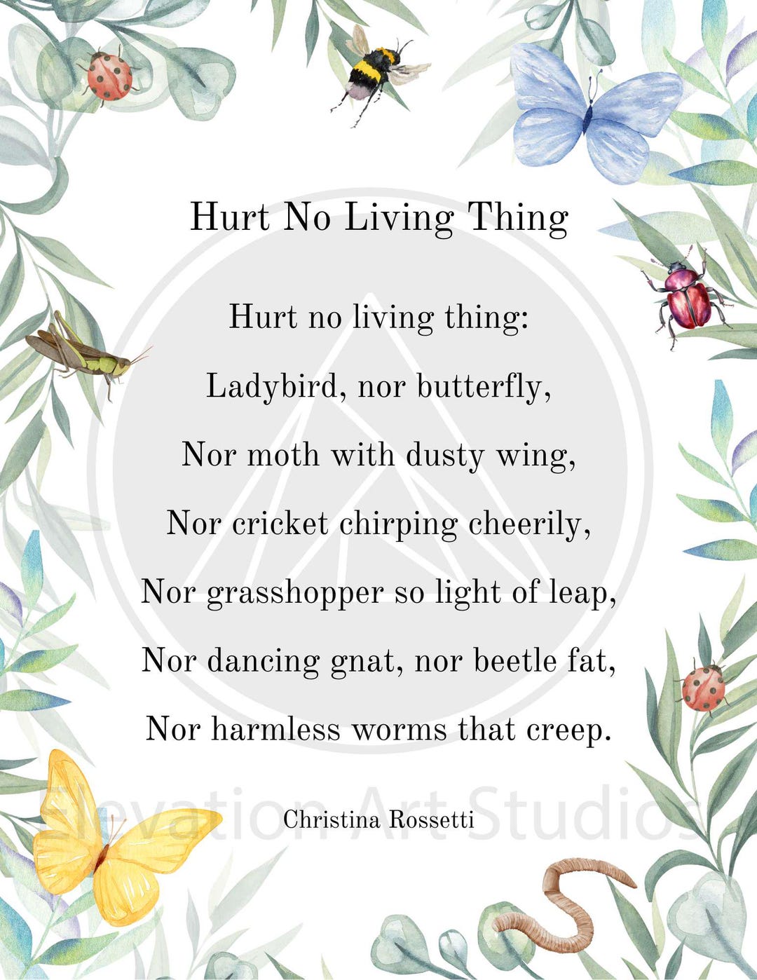 Hurt No Living Things Poem Homeschool Downloadable Printable With ...